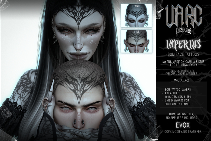 Second Life Marketplace - [VARC] Imperius Face Tattoo - Bom Lel EvoX